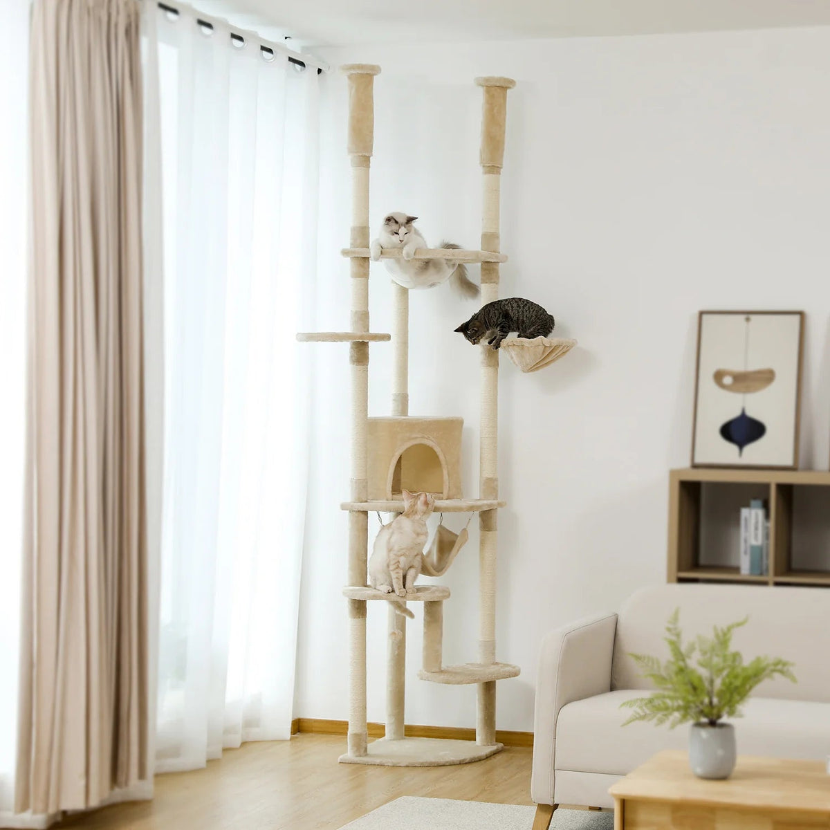 Floor to Ceiling Height Adjustable Cat Condo Bed - Beige | House Of ...