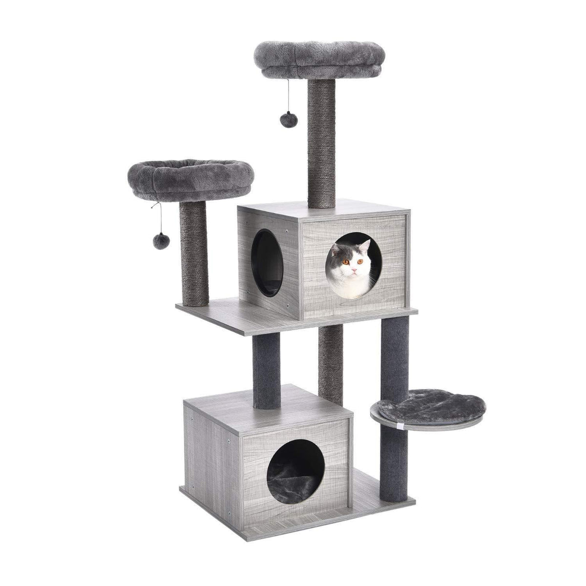 Grey Wood Modern Cat Tree - 141cm | House Of Pets Delight (HOPD)