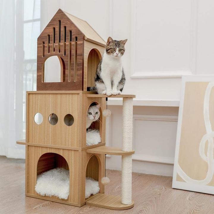 Luxury Wooden Cat Castle House With Storage Space | House Of Pets ...