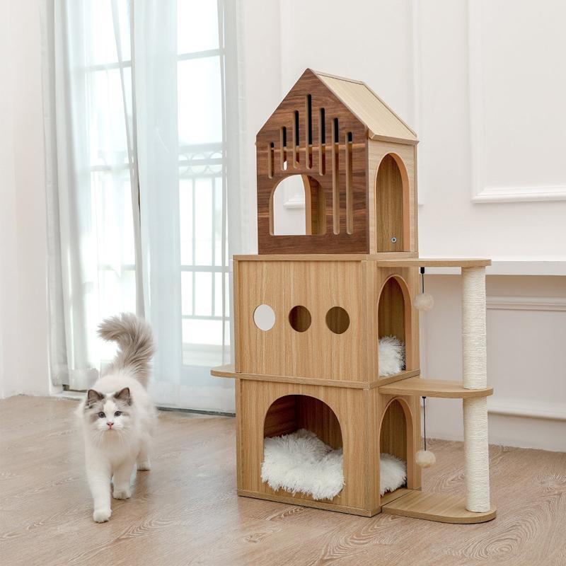 Luxury Wooden Cat Castle House With Storage Space | House Of Pets ...
